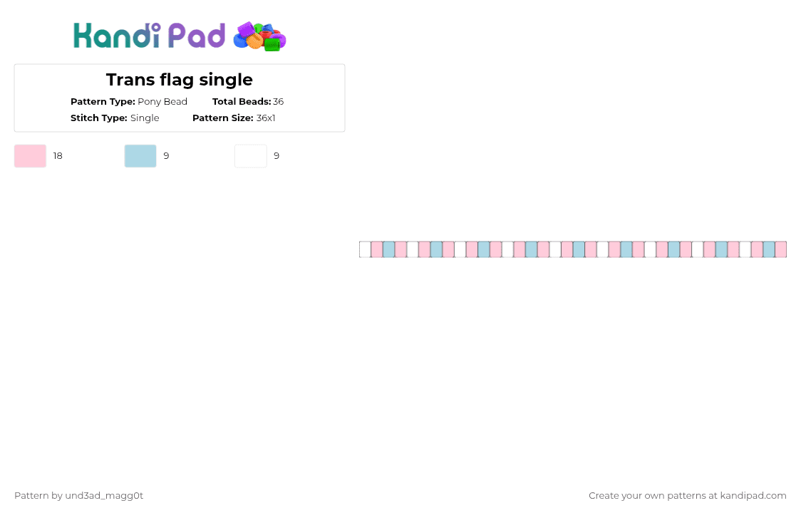 Trans flag single Pony Bead Pattern - Kandi Pad | Kandi Patterns, Fuse ...