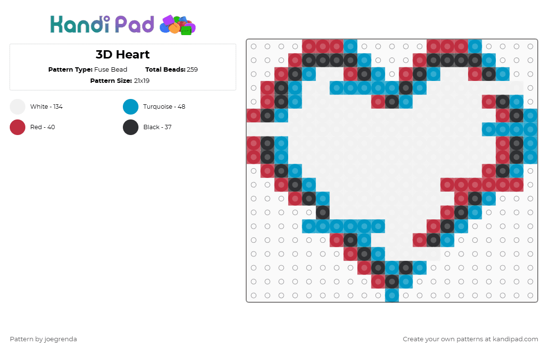 3D Heart Fuse Bead Pattern - Kandi Pad | Kandi Patterns, Fuse Bead ...