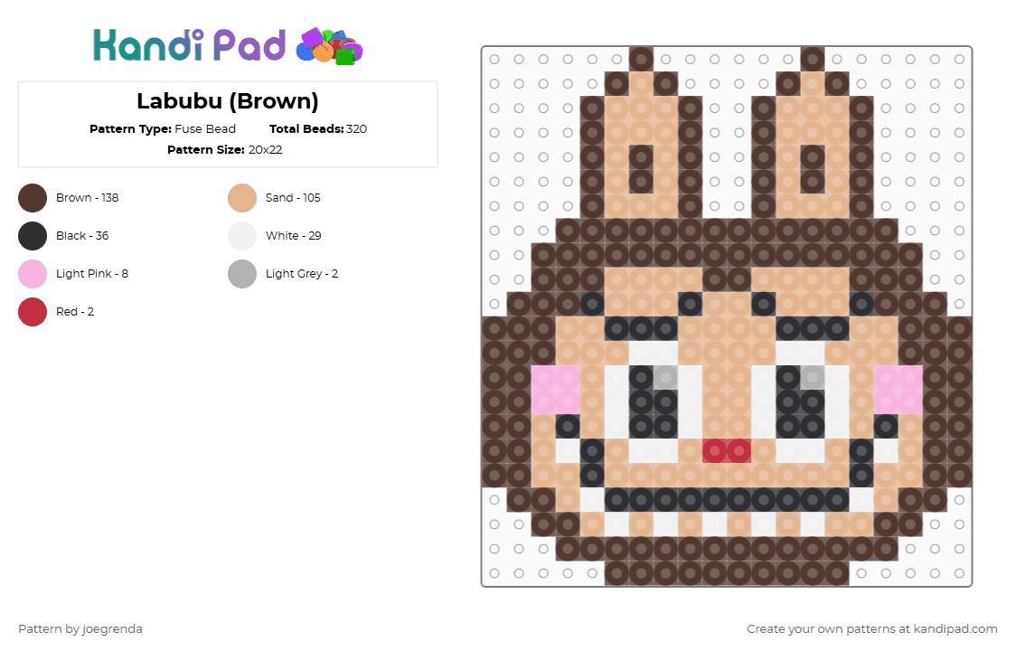 Labubu (Brown) Fuse Bead Pattern - Kandi Pad | Kandi Patterns, Fuse ...