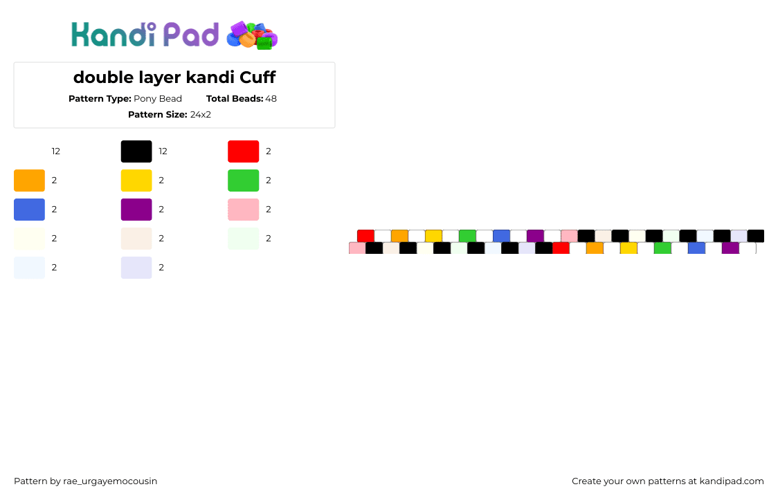 Double layer kandi Cuff Pony Bead Pattern - Kandi Pad | Kandi Patterns ...