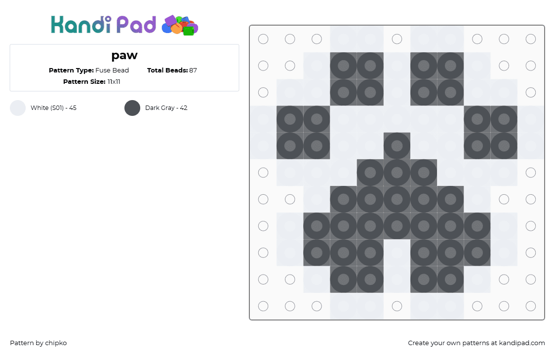 Mini paw Fuse Bead Pattern - Kandi Pad | Kandi Patterns, Fuse Bead ...