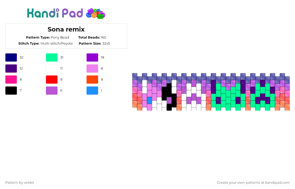 Sona remix Pony Bead Pattern - Kandi Pad | Kandi Patterns, Fuse Bead ...