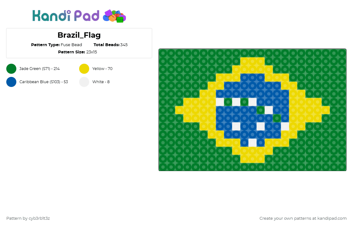 Brazil_Flag Fuse Bead Pattern - Kandi Pad | Kandi Patterns, Fuse Bead ...