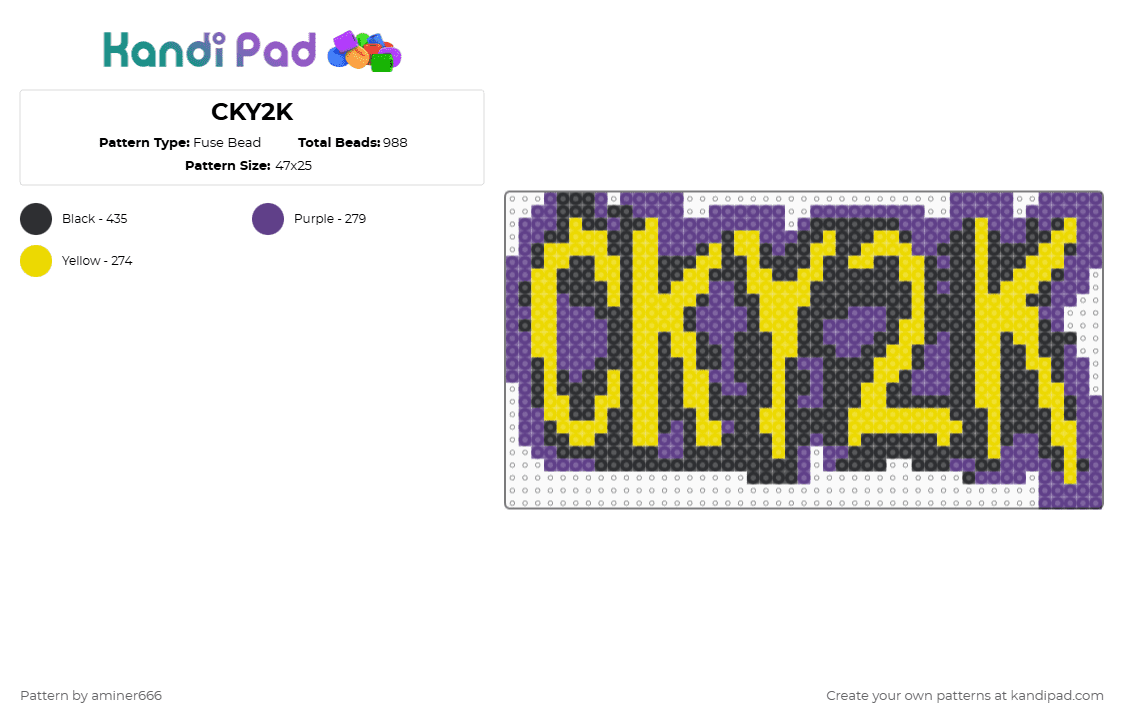 CKY2K Fuse Bead Pattern - Kandi Pad | Kandi Patterns, Fuse Bead ...