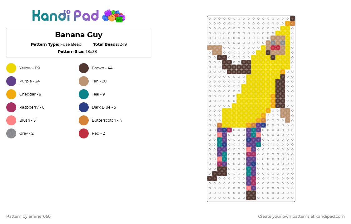 Banana Guy Fuse Bead Pattern - Kandi Pad | Kandi Patterns, Fuse Bead ...