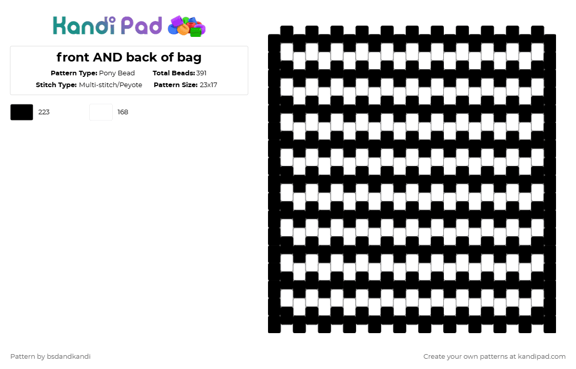 Front AND back of bag Pony Bead Pattern - Kandi Pad | Kandi Patterns ...