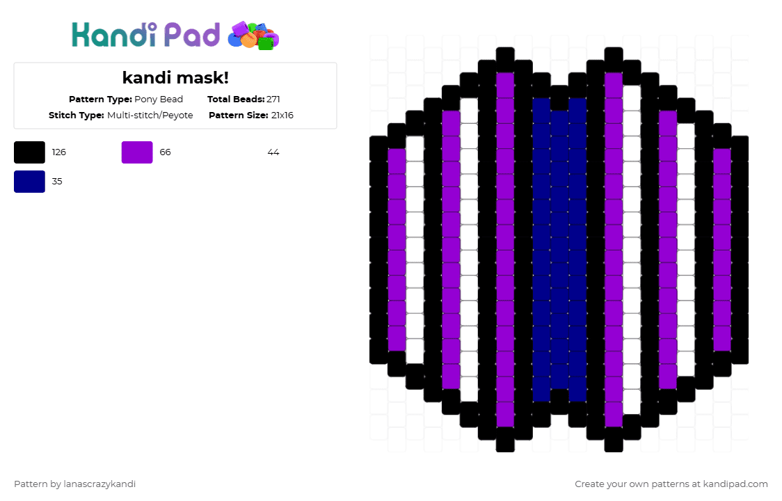 Kandi mask! Pony Bead Pattern - Kandi Pad | Kandi Patterns, Fuse Bead ...
