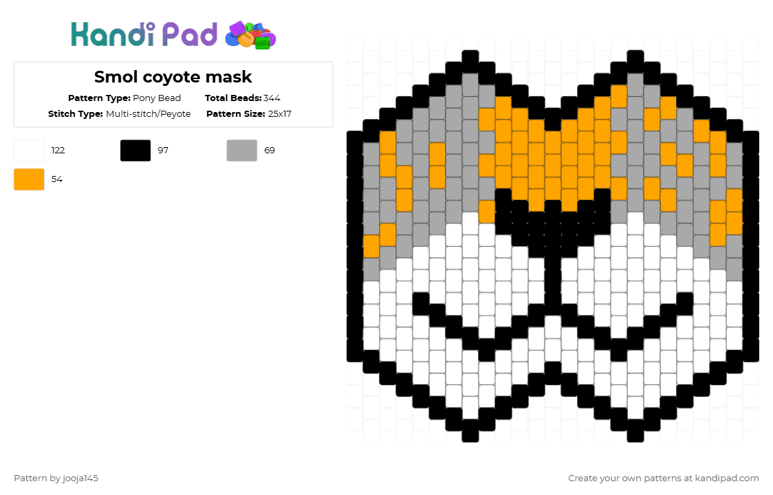 Smol coyote mask Pony Bead Pattern - Kandi Pad | Kandi Patterns, Fuse ...