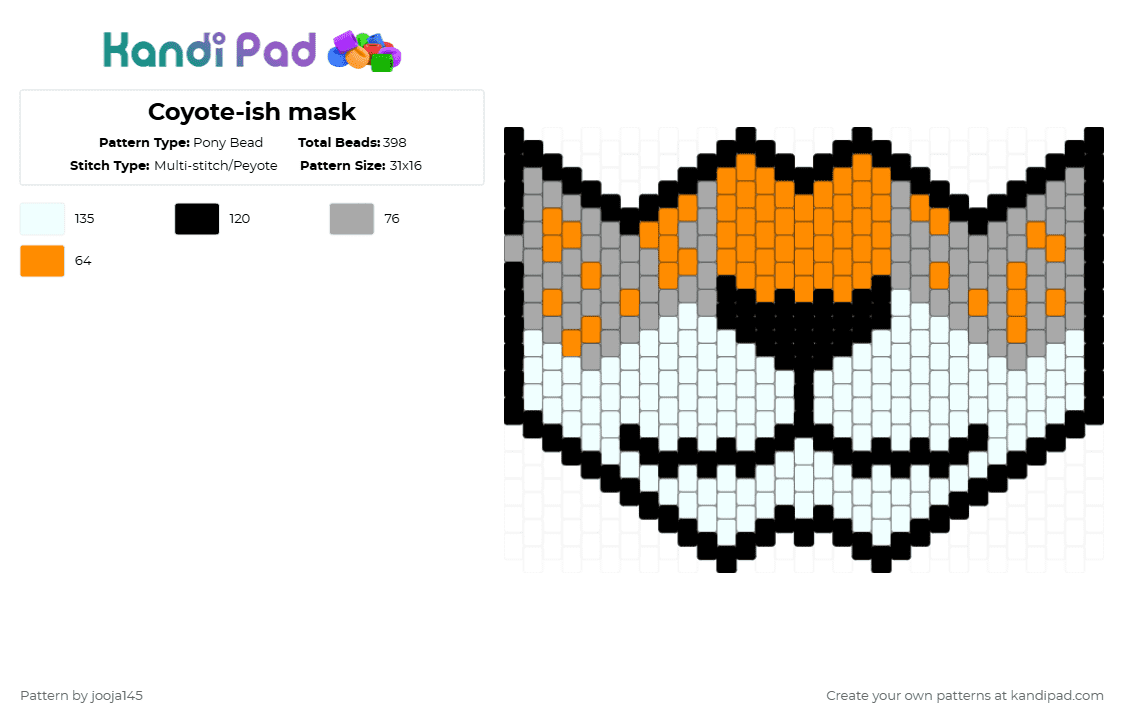 Coyote-ish mask Pony Bead Pattern - Kandi Pad | Kandi Patterns, Fuse ...