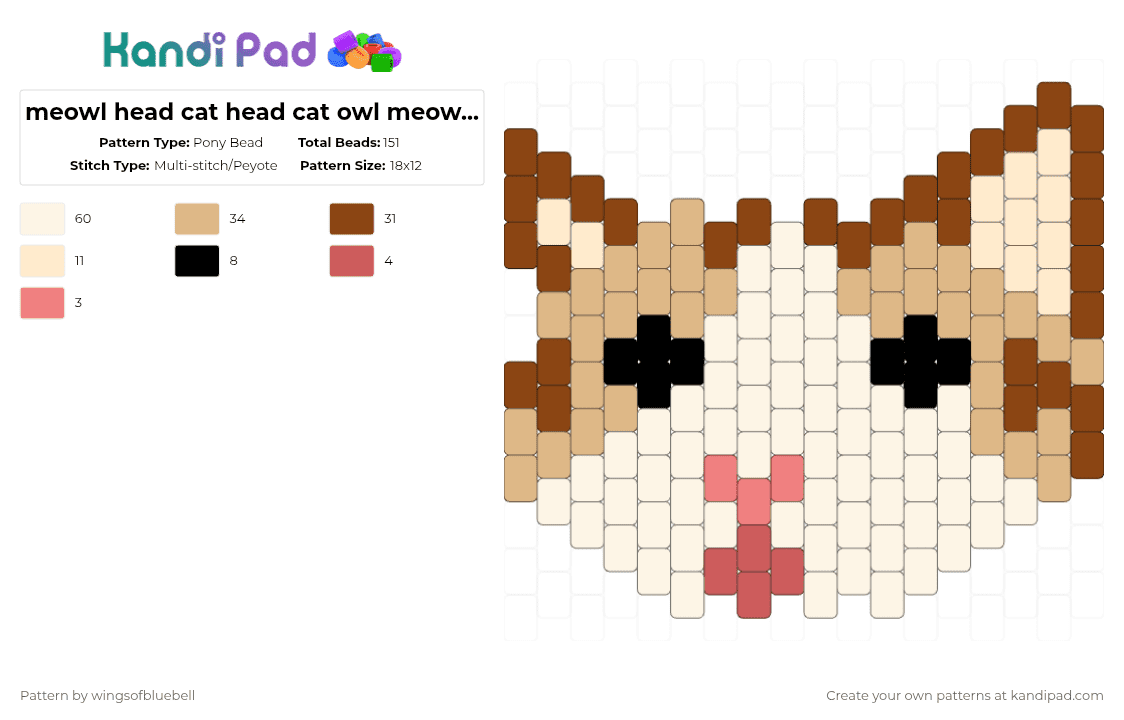 Meowl head cat head cat owl meowl meme kandi keychain Pony Bead Pattern ...