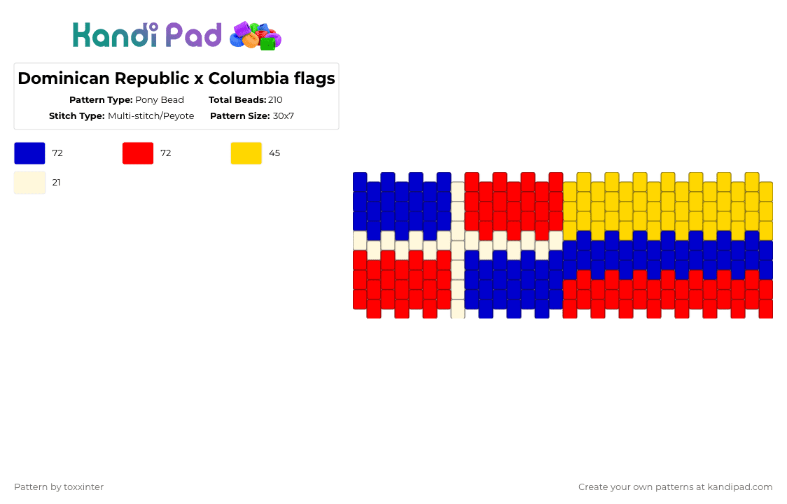 Dominican Republic x Columbia flags Pony Bead Pattern - Kandi Pad ...