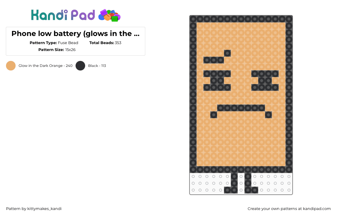Phone low battery (glows in the dark!) (orange) Fuse Bead Pattern ...