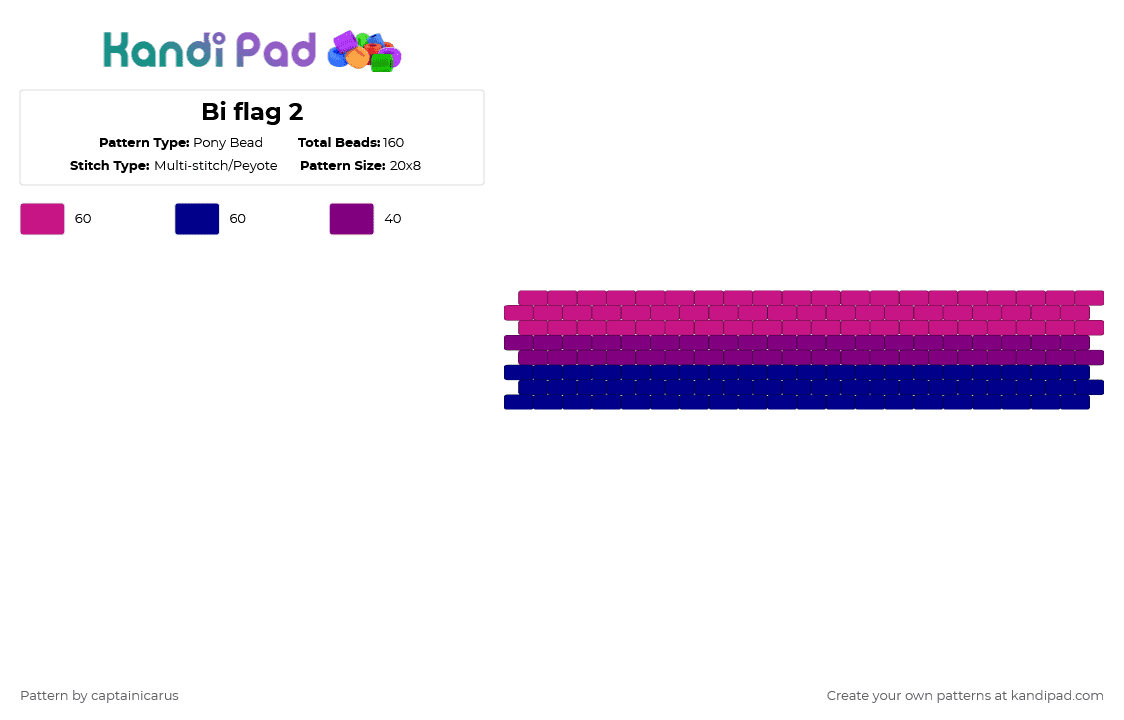 Bi flag 2 Pony Bead Pattern - Kandi Pad | Kandi Patterns, Fuse Bead ...