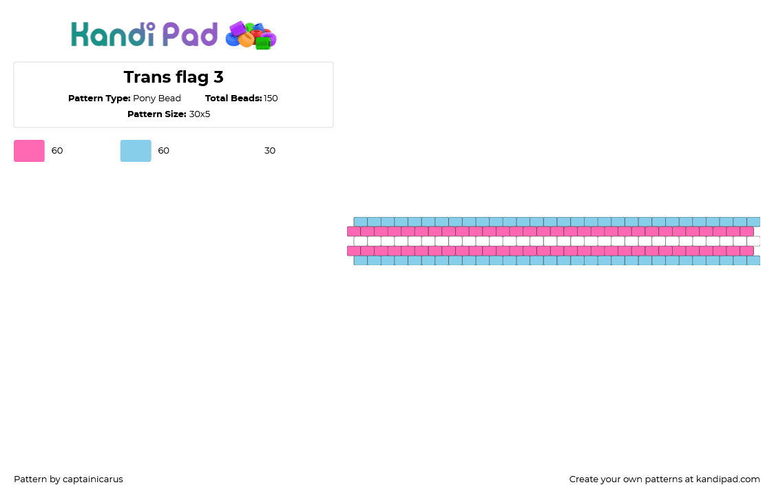 Trans flag 3 Pony Bead Pattern - Kandi Pad | Kandi Patterns, Fuse Bead ...