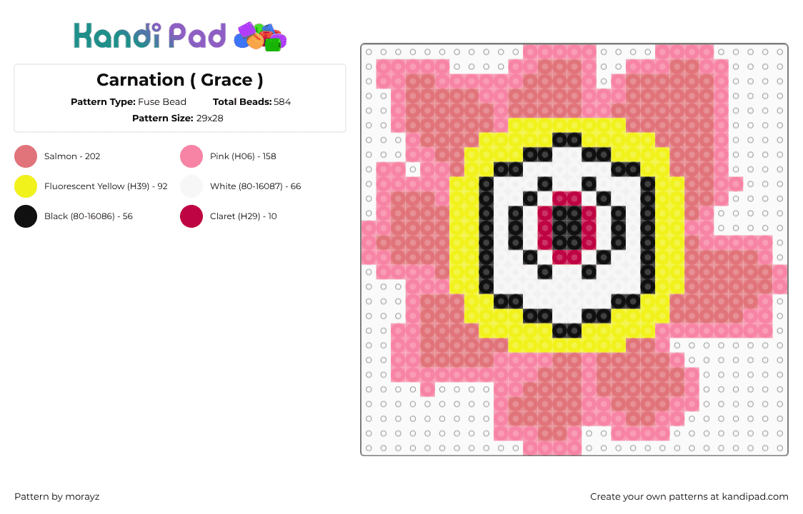 Carnation ( Grace ) Fuse Bead Pattern - Kandi Pad | Kandi Patterns ...