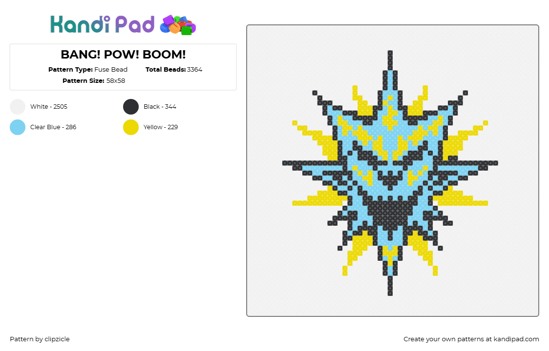 BANG! POW! BOOM! Fuse Bead Pattern - Kandi Pad | Kandi Patterns, Fuse ...