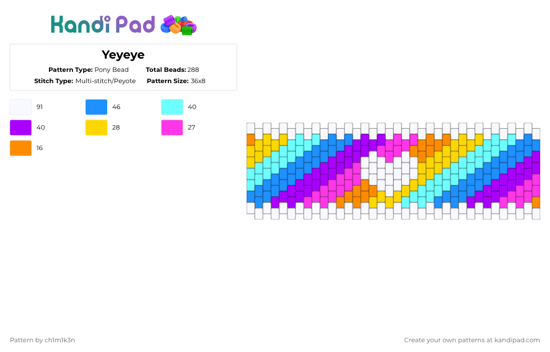 Yeyeye Pony Bead Pattern - Kandi Pad | Kandi Patterns, Fuse Bead ...