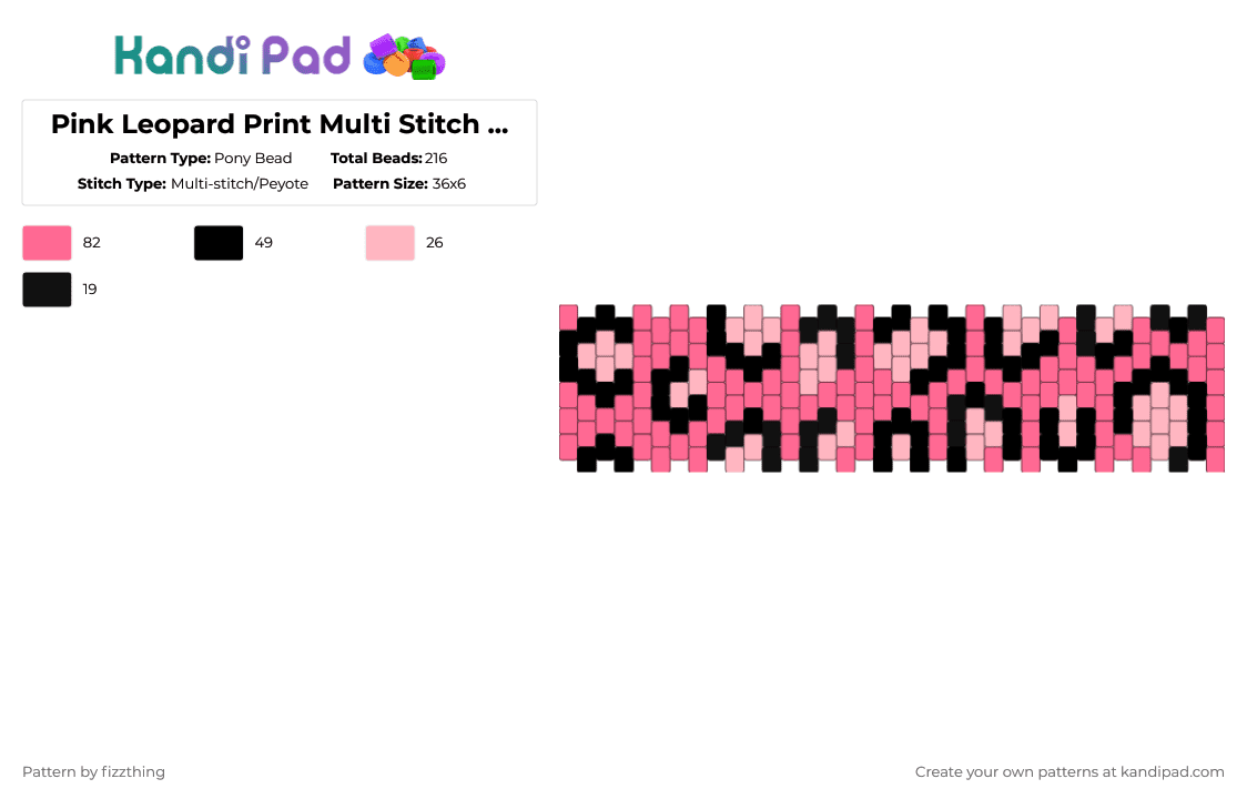 Pink Leopard Print Multi Stitch Cuff Pony Bead Pattern - Kandi Pad ...