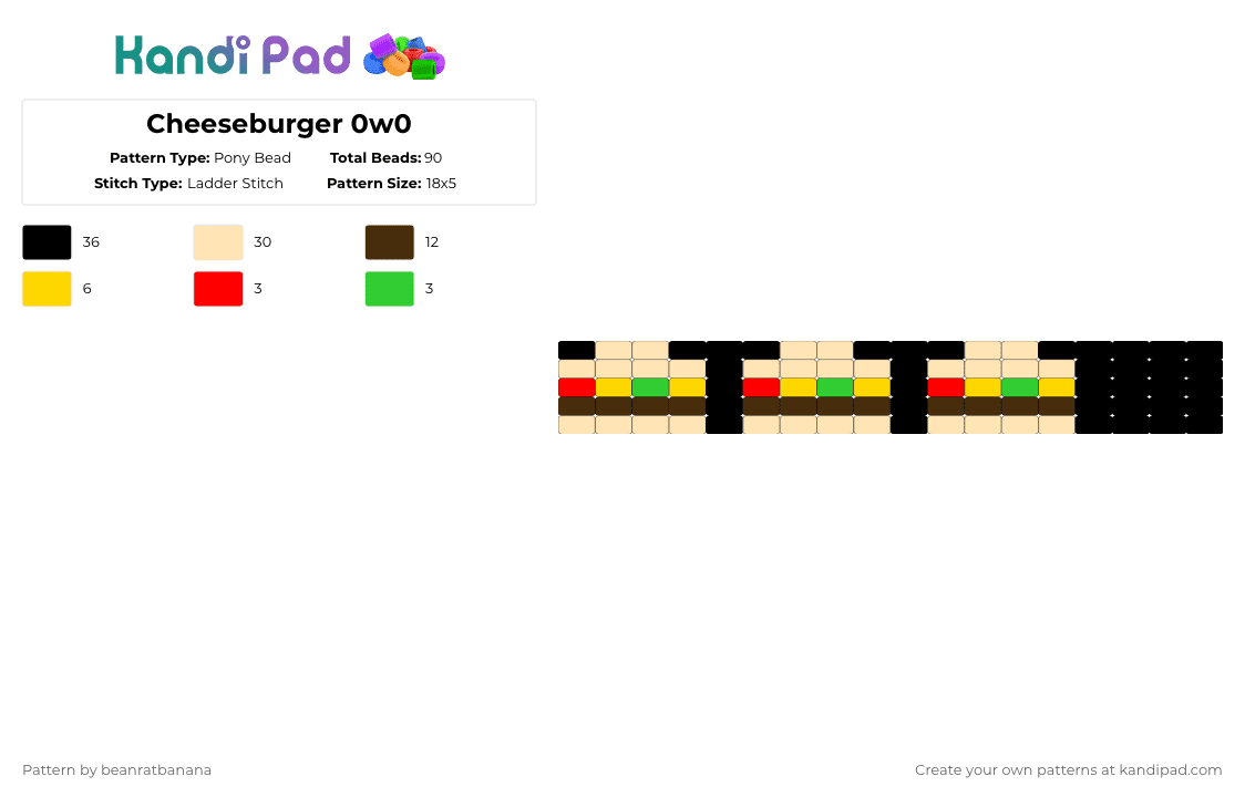 Cheeseburger 0w0 Pony Bead Pattern - Kandi Pad | Kandi Patterns, Fuse ...