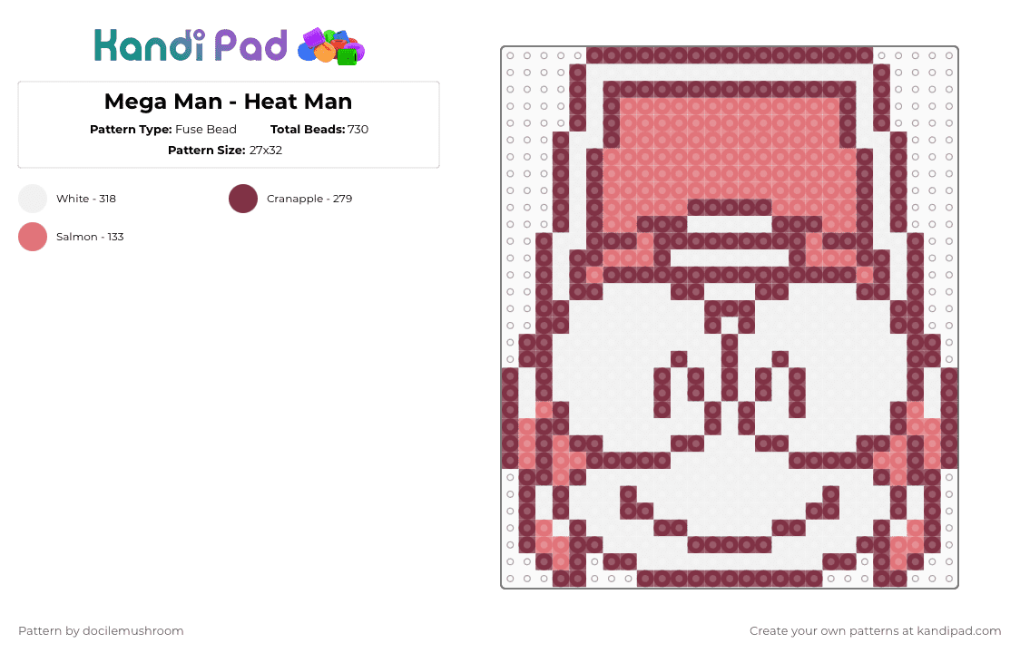 Mega Man - Heat Man Fuse Bead Pattern - Kandi Pad | Kandi Patterns ...