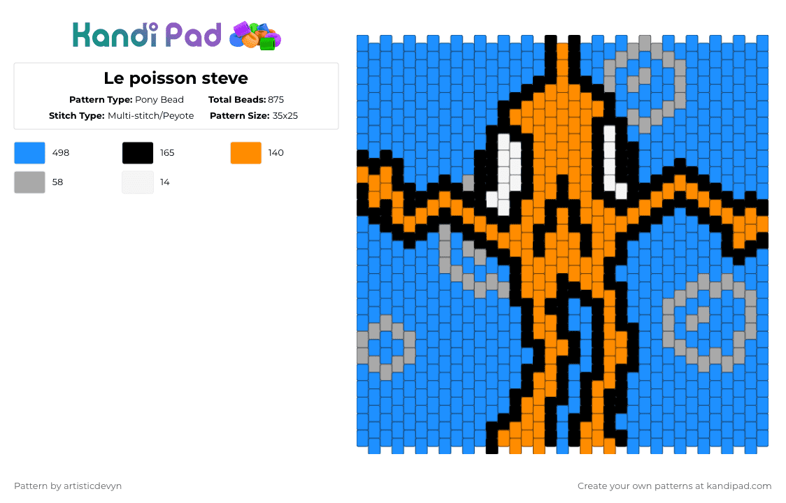 Le poisson steve Pony Bead Pattern - Kandi Pad | Kandi Patterns, Fuse ...