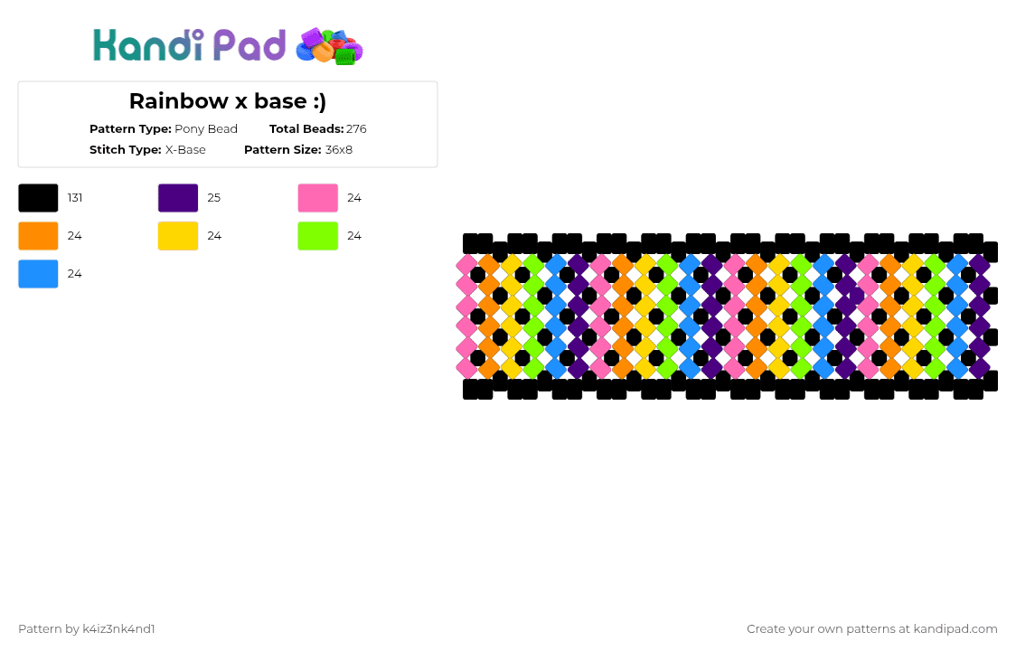 Rainbow x base :) Pony Bead Pattern - Kandi Pad | Kandi Patterns, Fuse ...