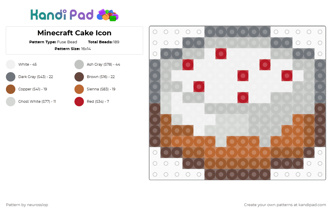 Minecraft Cake Icon Fuse Bead Pattern - Kandi Pad | Kandi Patterns ...