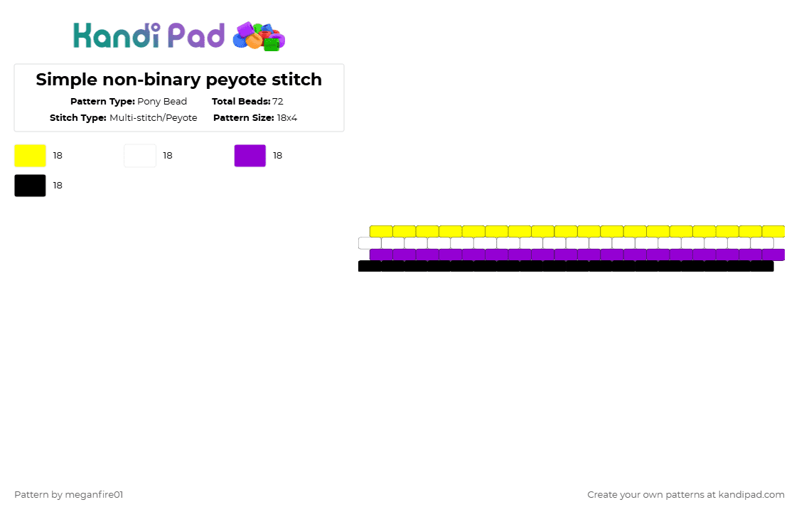 Simple non-binary peyote stitch Pony Bead Pattern - Kandi Pad | Kandi ...