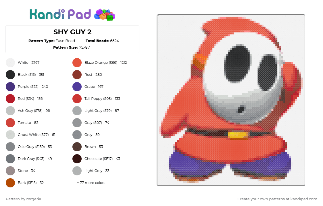 SHY GUY 2 Fuse Bead Pattern - Kandi Pad | Kandi Patterns, Fuse Bead ...