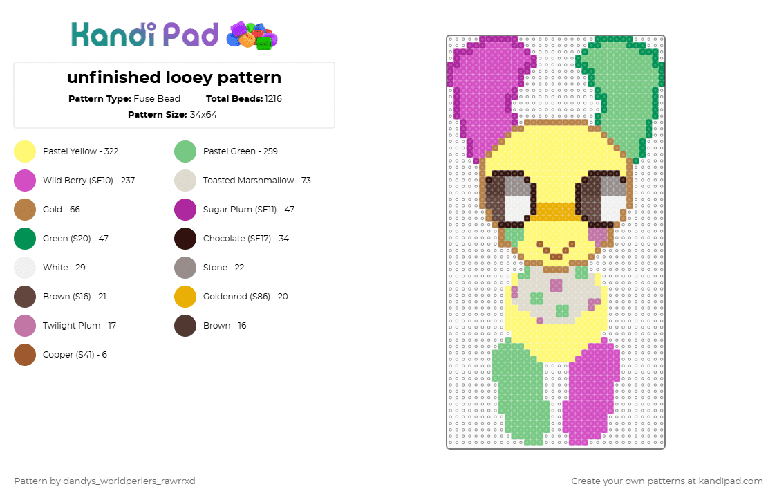 Unfinished looey pattern Fuse Bead Pattern - Kandi Pad | Kandi Patterns ...