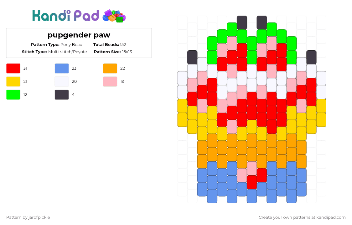Pupgender paw Pony Bead Pattern - Kandi Pad | Kandi Patterns, Fuse Bead ...