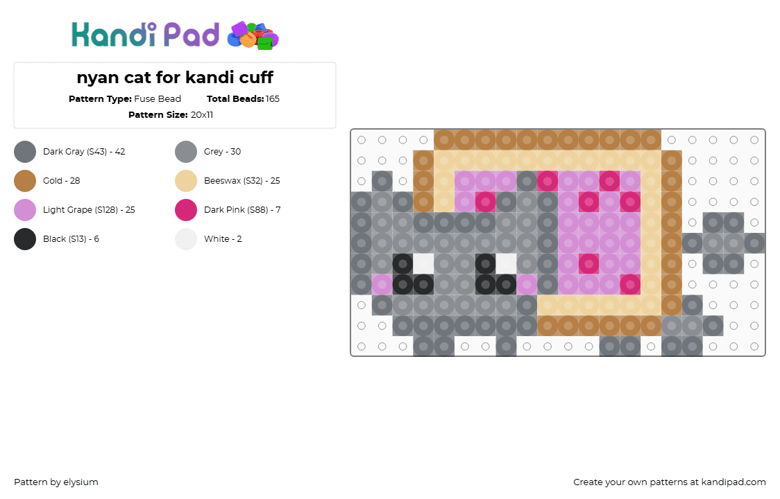 Nyan cat for kandi cuff Fuse Bead Pattern - Kandi Pad | Kandi Patterns ...