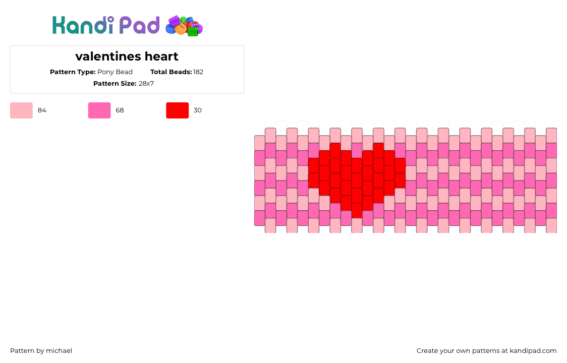 Valentines heart Pony Bead Pattern - Kandi Pad | Kandi Patterns, Fuse ...