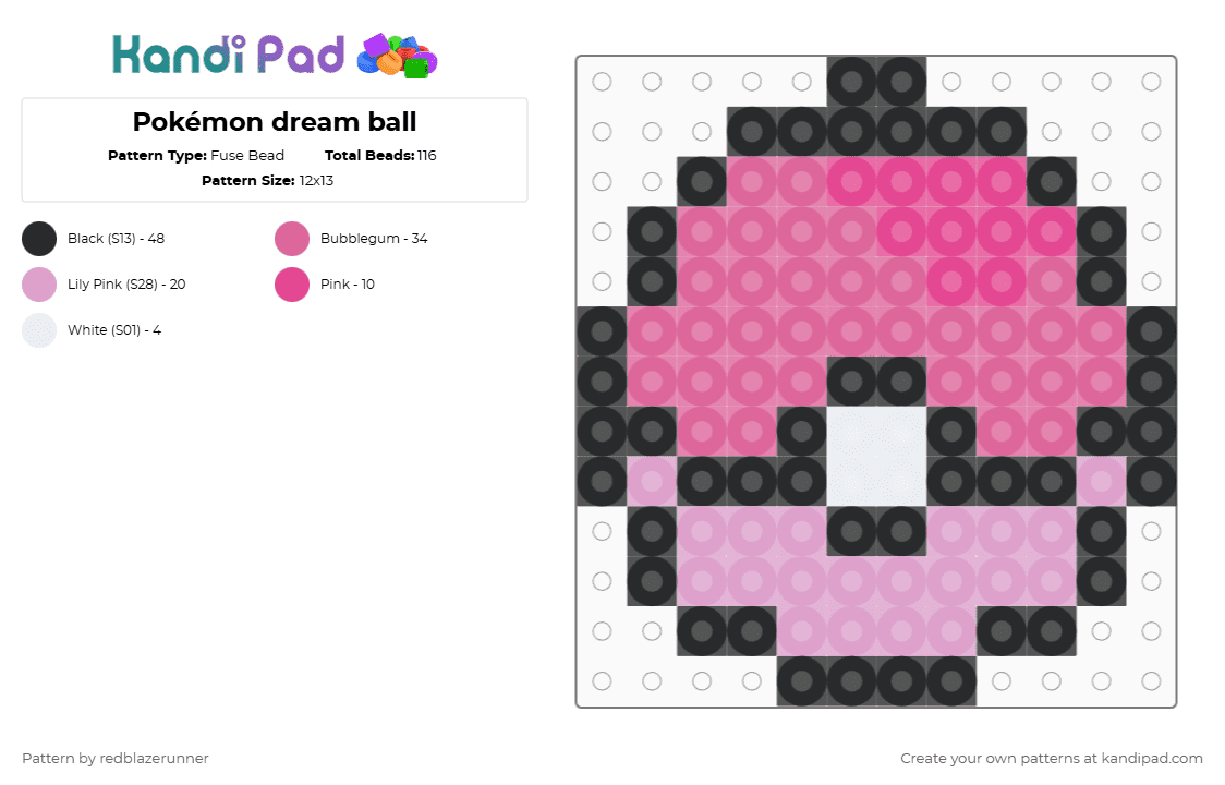 Pokémon dream ball Fuse Bead Pattern - Kandi Pad | Kandi Patterns, Fuse ...
