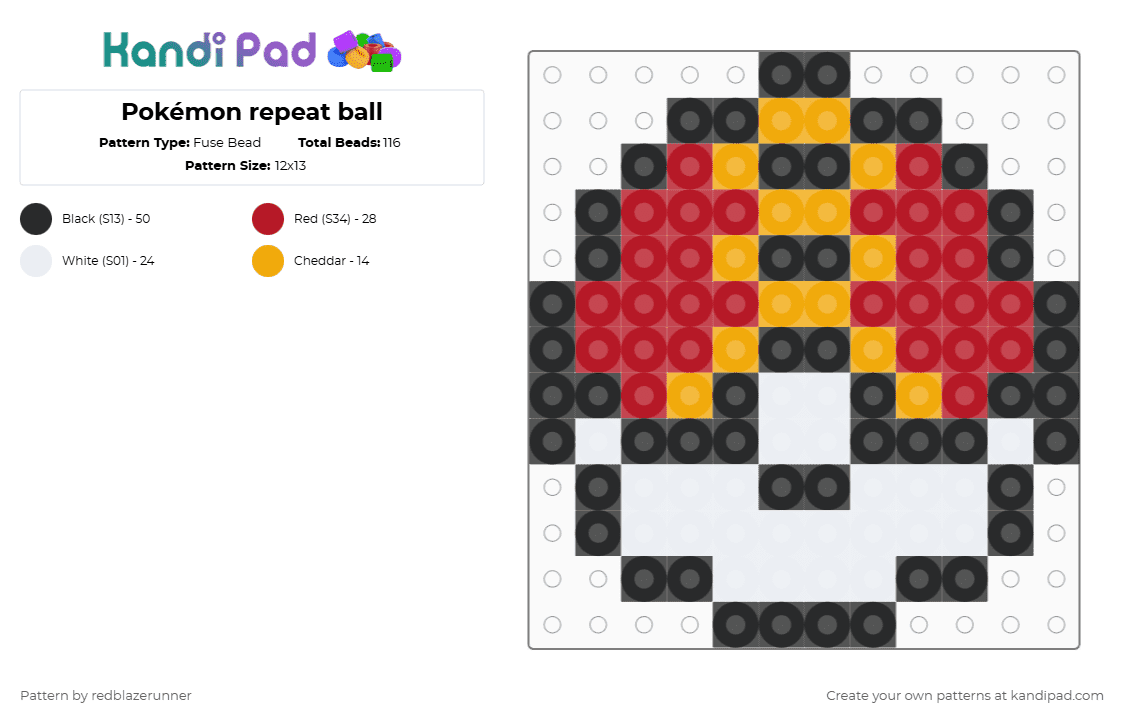 Pokémon repeat ball Fuse Bead Pattern - Kandi Pad | Kandi Patterns ...