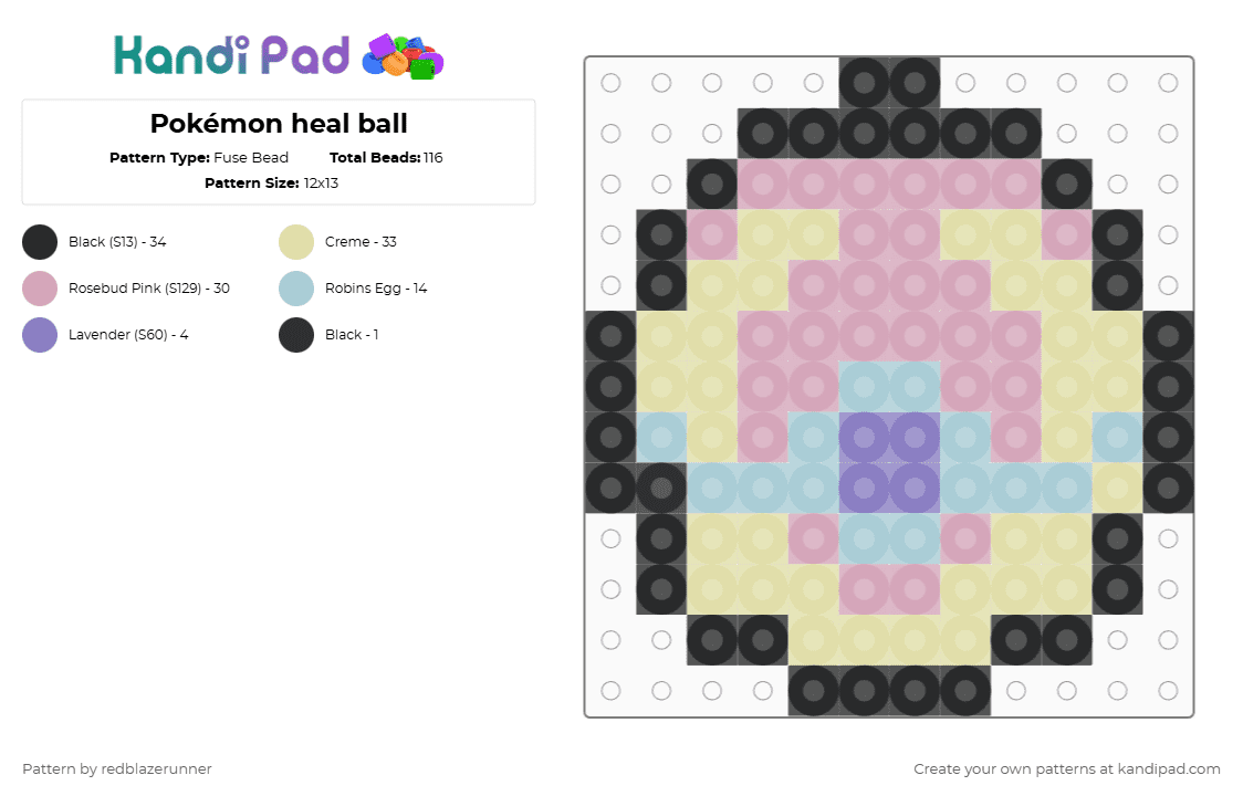 Pokémon heal ball Fuse Bead Pattern - Kandi Pad | Kandi Patterns, Fuse ...