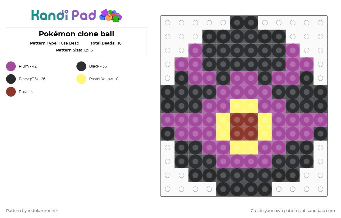 Pokémon clone ball Fuse Bead Pattern - Kandi Pad | Kandi Patterns, Fuse ...
