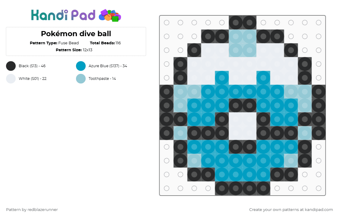 Pokémon dive ball Fuse Bead Pattern - Kandi Pad | Kandi Patterns, Fuse ...