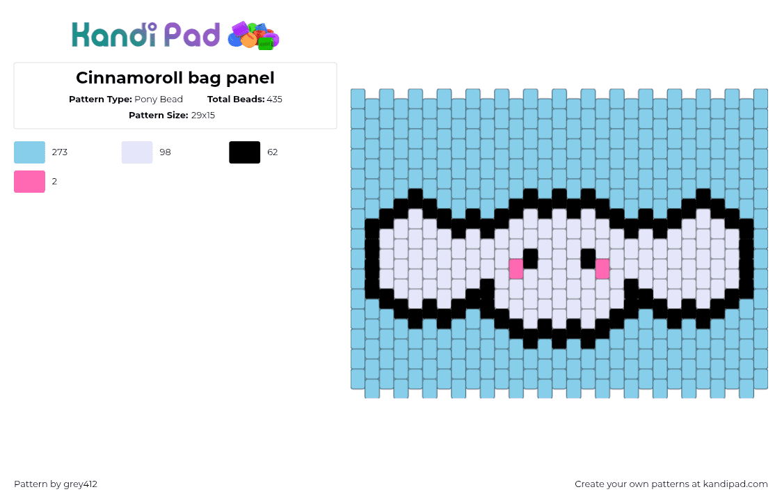 Cinnamoroll bag panel Pony Bead Pattern - Kandi Pad | Kandi Patterns ...