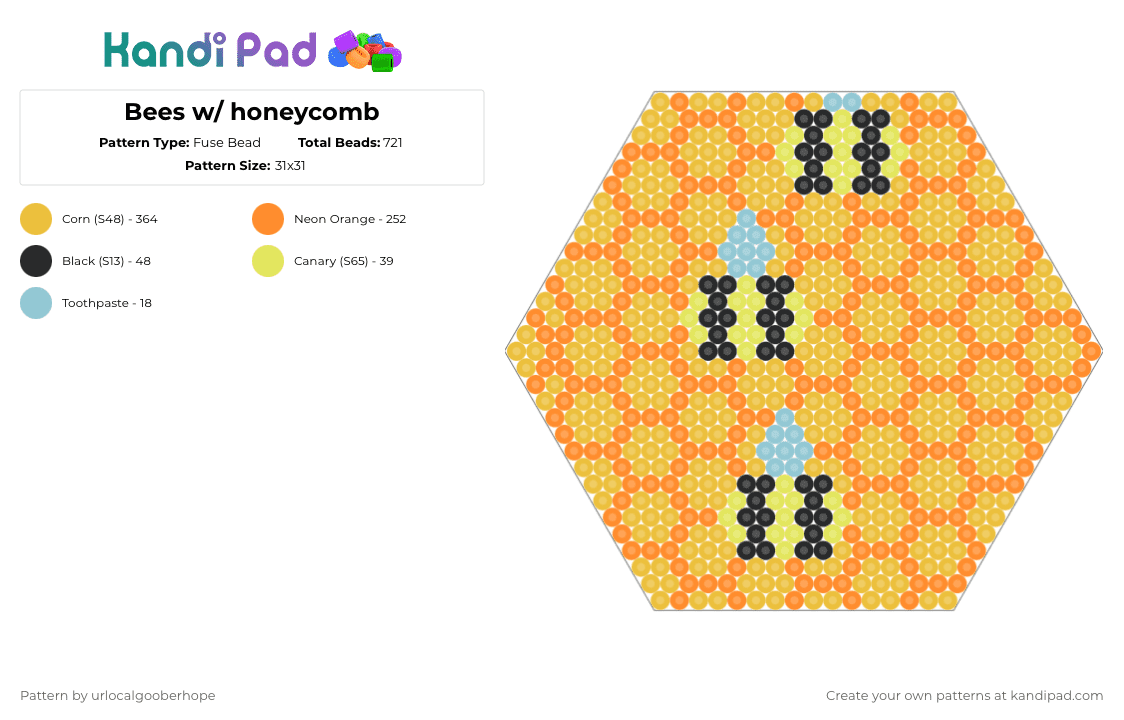 Bees w/ honeycomb Fuse Bead Pattern - Kandi Pad | Kandi Patterns, Fuse ...