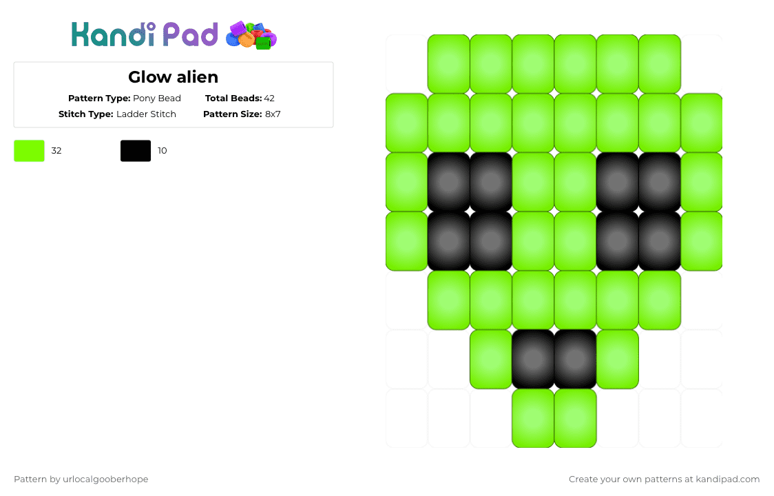 Glow alien Pony Bead Pattern - Kandi Pad | Kandi Patterns, Fuse Bead ...