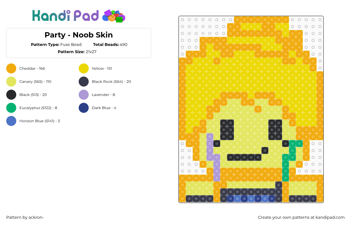 Party - Noob Skin Fuse Bead Pattern - Kandi Pad | Kandi Patterns, Fuse ...