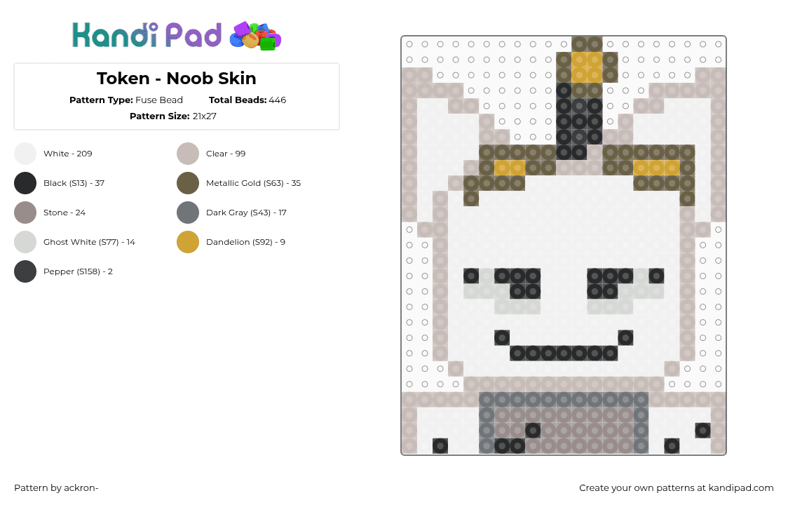 Token - Noob Skin Fuse Bead Pattern - Kandi Pad | Kandi Patterns, Fuse ...