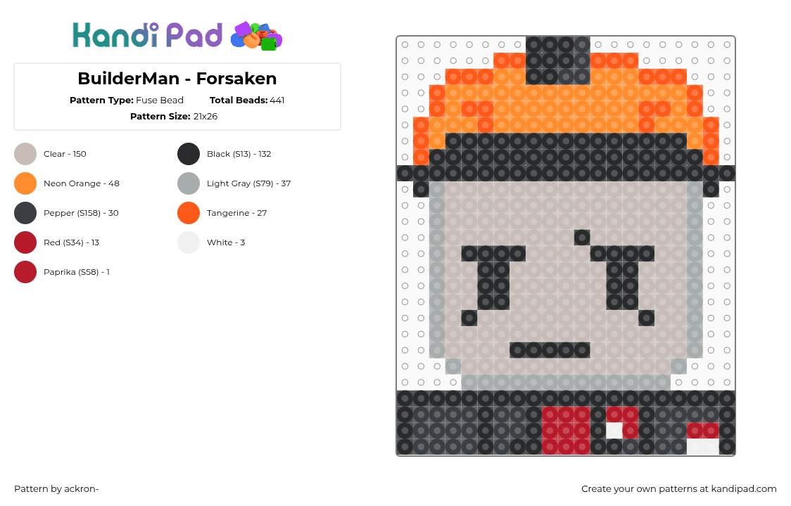 BuilderMan - Forsaken Fuse Bead Pattern - Kandi Pad | Kandi Patterns ...