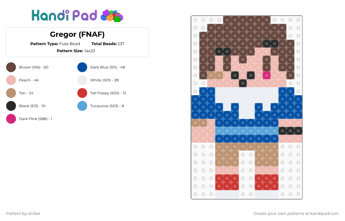 Gregory (FNAF) Fuse Bead Pattern - Kandi Pad | Kandi Patterns, Fuse ...