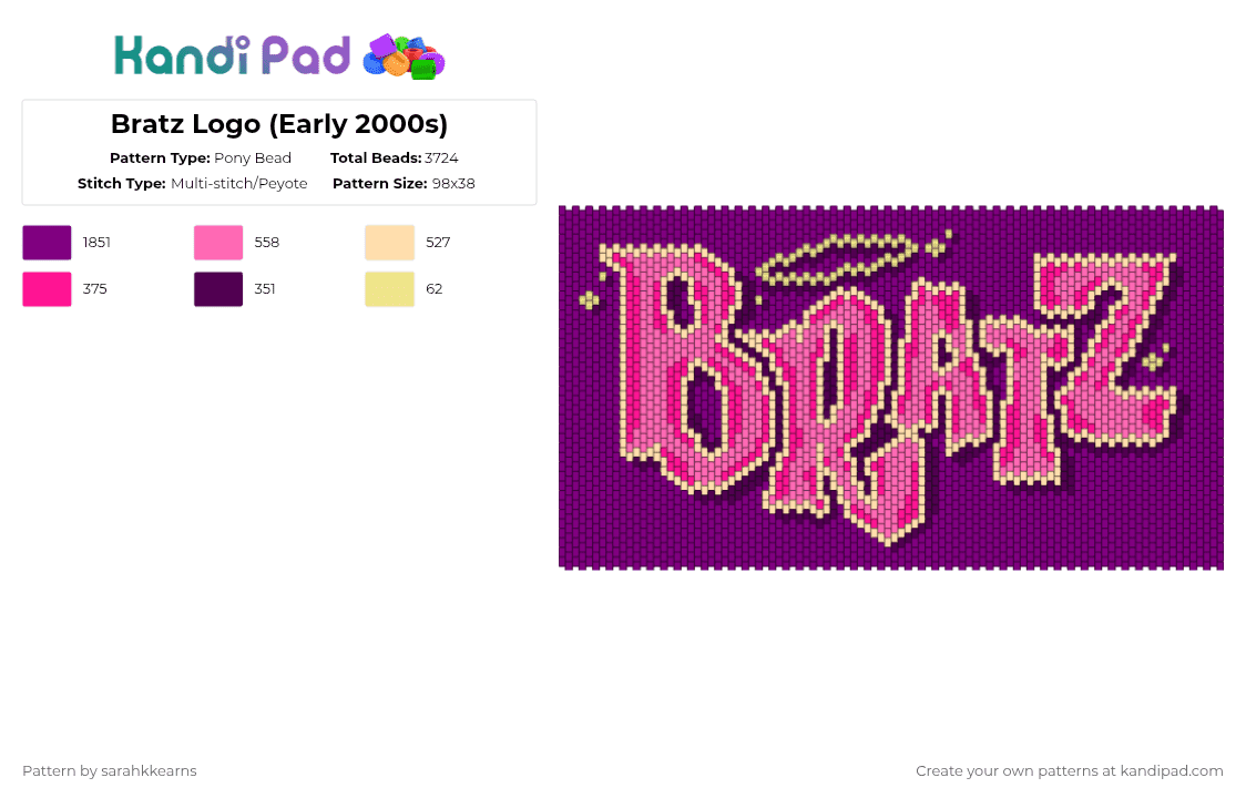 BRATZ Logo (Early 2000s) Pony Bead Pattern - Kandi Pad | Kandi Patterns ...