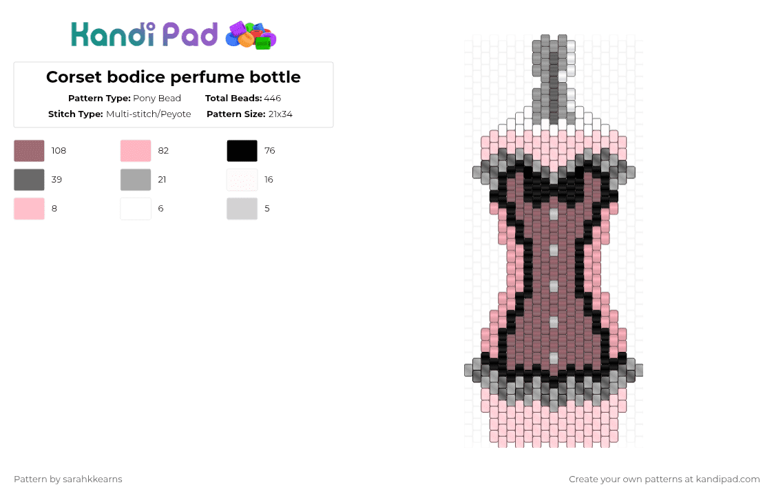 Corset bodice perfume bottle Pony Bead Pattern - Kandi Pad | Kandi ...