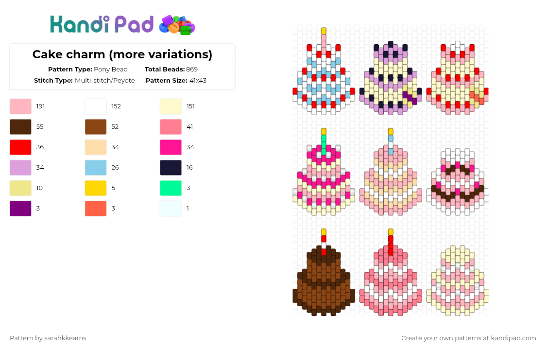 Cake charm (more variations) Pony Bead Pattern - Kandi Pad | Kandi ...