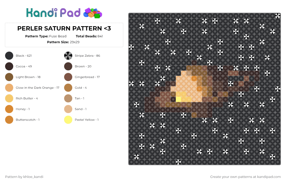PERLER SATURN PATTERN Fuse Bead Pattern - Kandi Pad | Kandi Patterns ...