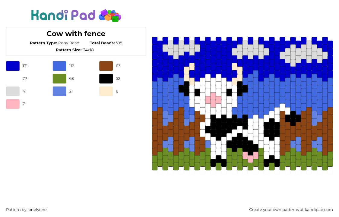 Cow with fence Pony Bead Pattern - Kandi Pad | Kandi Patterns, Fuse ...